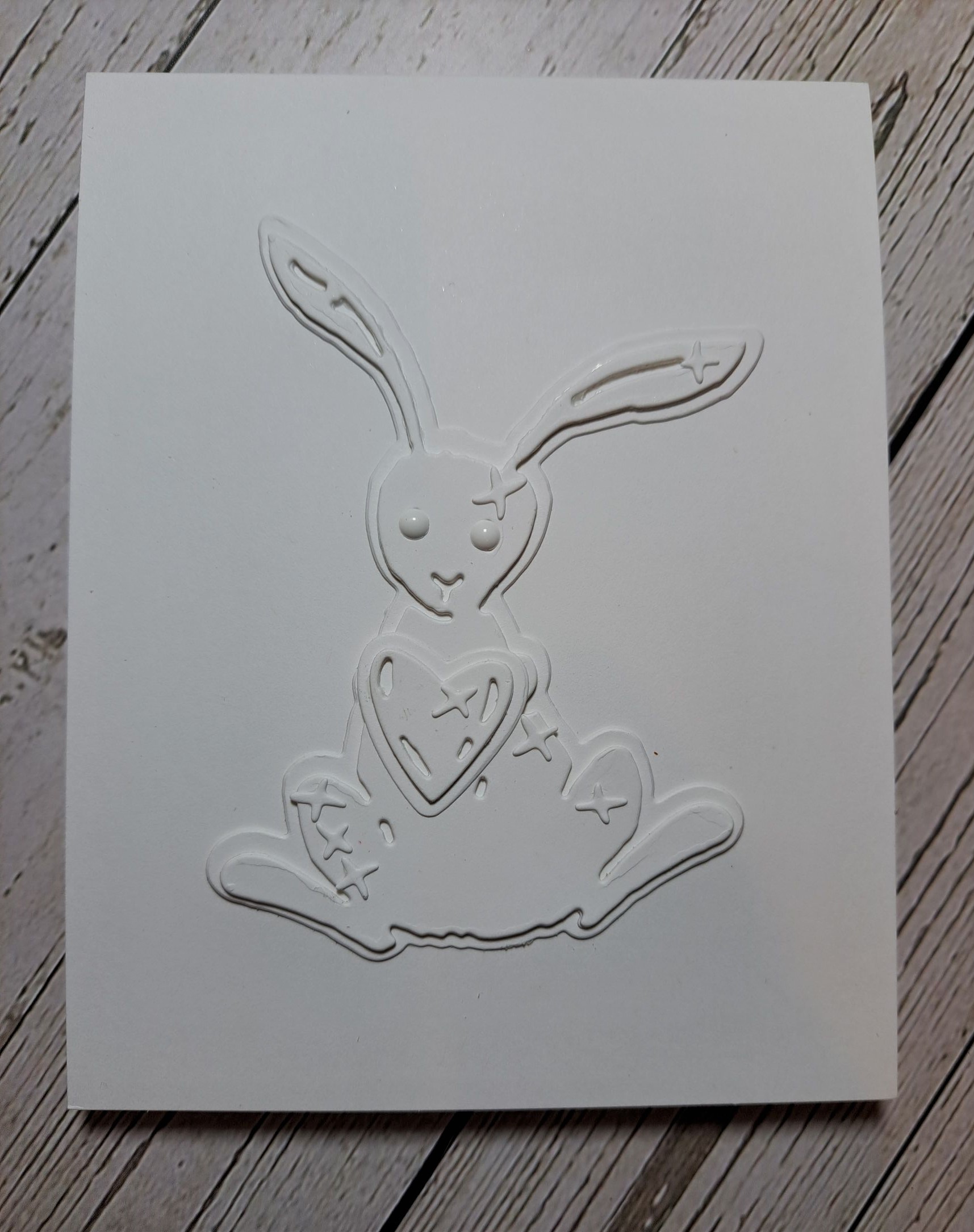 White on White – rabbit and heart – loopyloocards